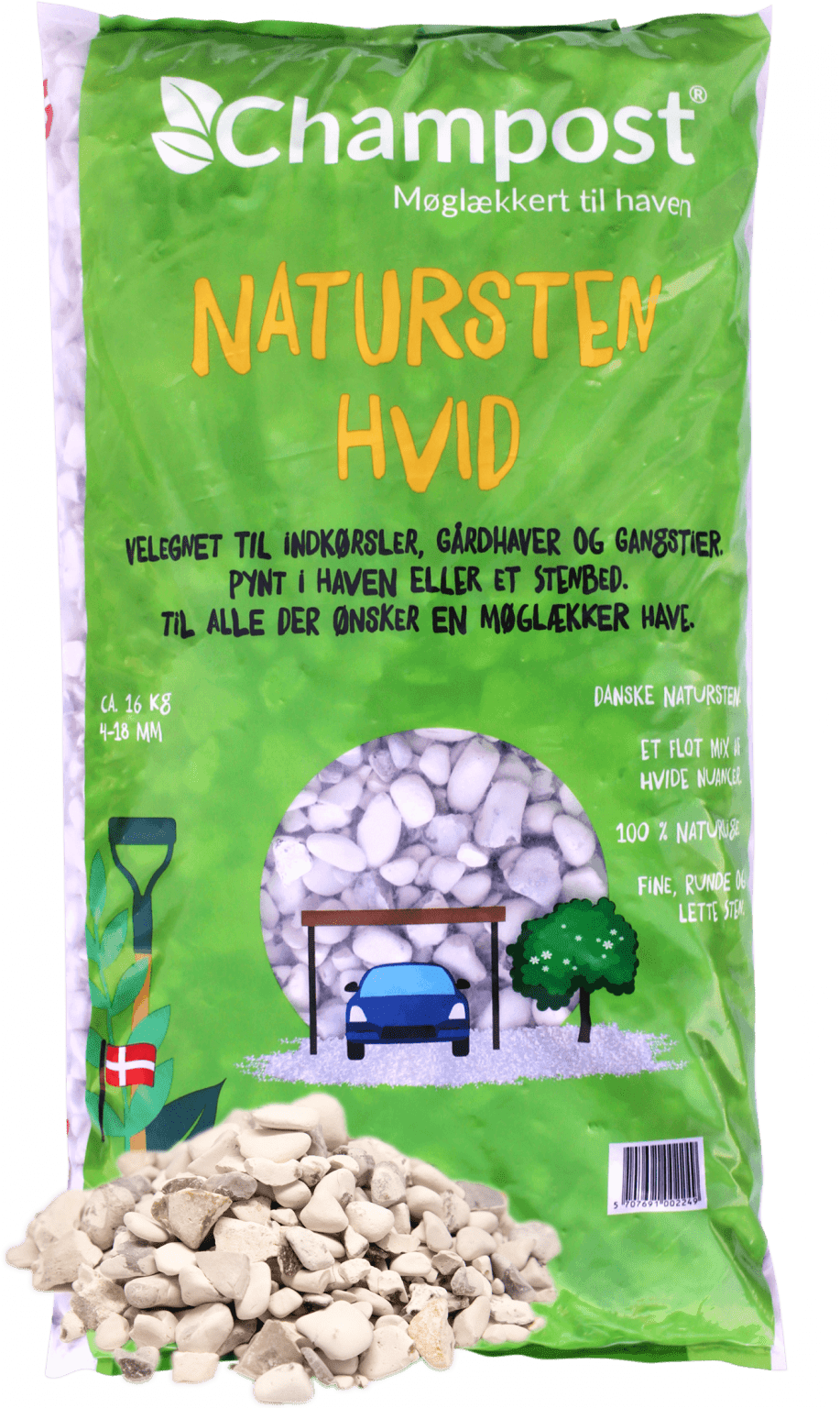 Hvide natursten til indkørslen og haven - Champost.dk